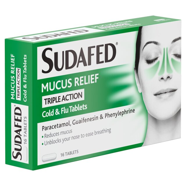 Sudafed Mucus Relief Triple Action Cold & Flu 16 Tablets – Ways Pharmacy